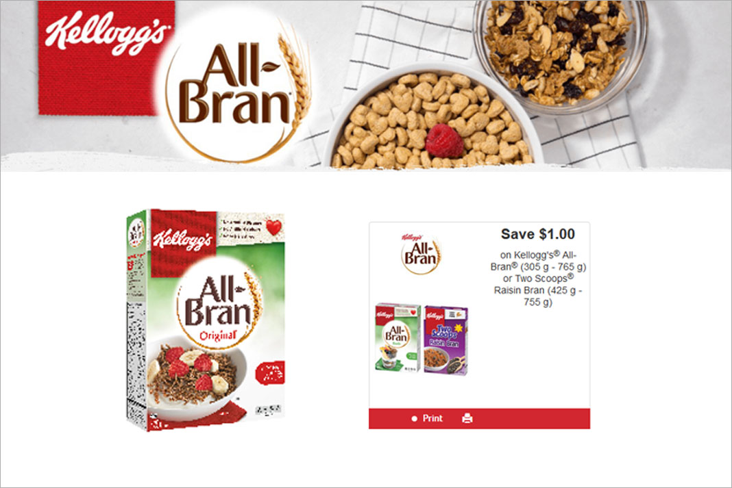 Kellogg's All Bran Save $1.00 Coupon - webSaver.ca